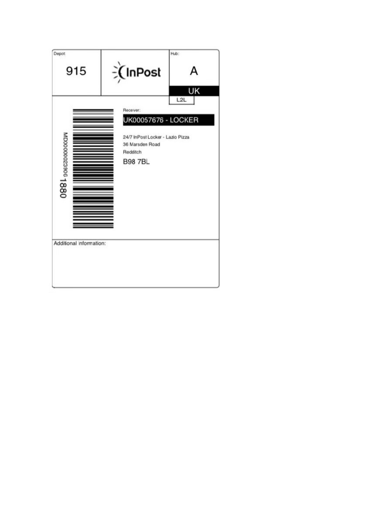Doc1 - hnrgefd - Depot: Hub: 915 InPost A UK L2L Receiver: UK00057676 ...