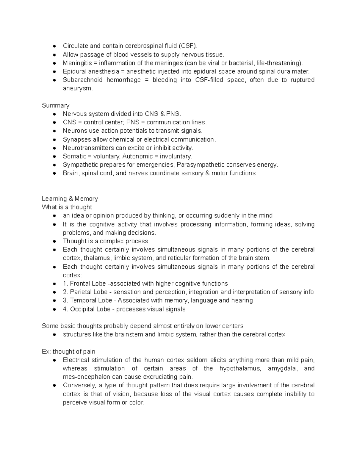 Sleep, Wakefulness, and Learning: Understanding Memory Processes in CNS PNS - Studocu