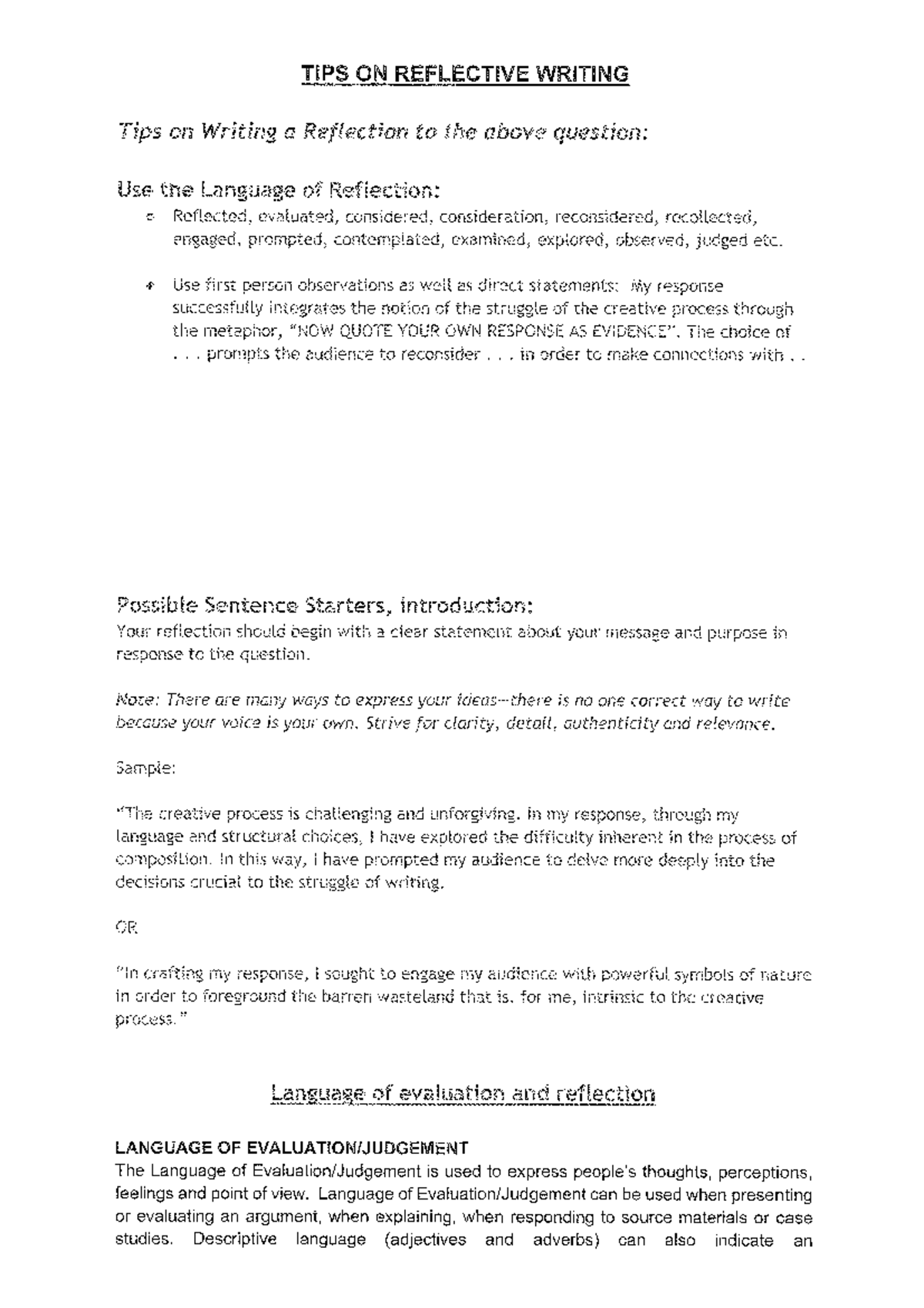 Reflective Writing Tips for Stage 6 Students: Language & Techniques ...