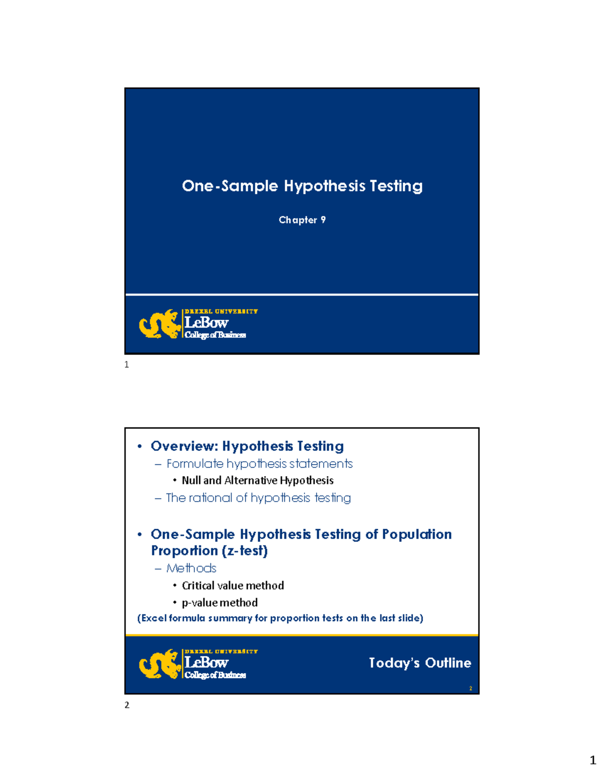 One-Sample Hypothesis Testing (Chapter 9): Proportions & Methods ...