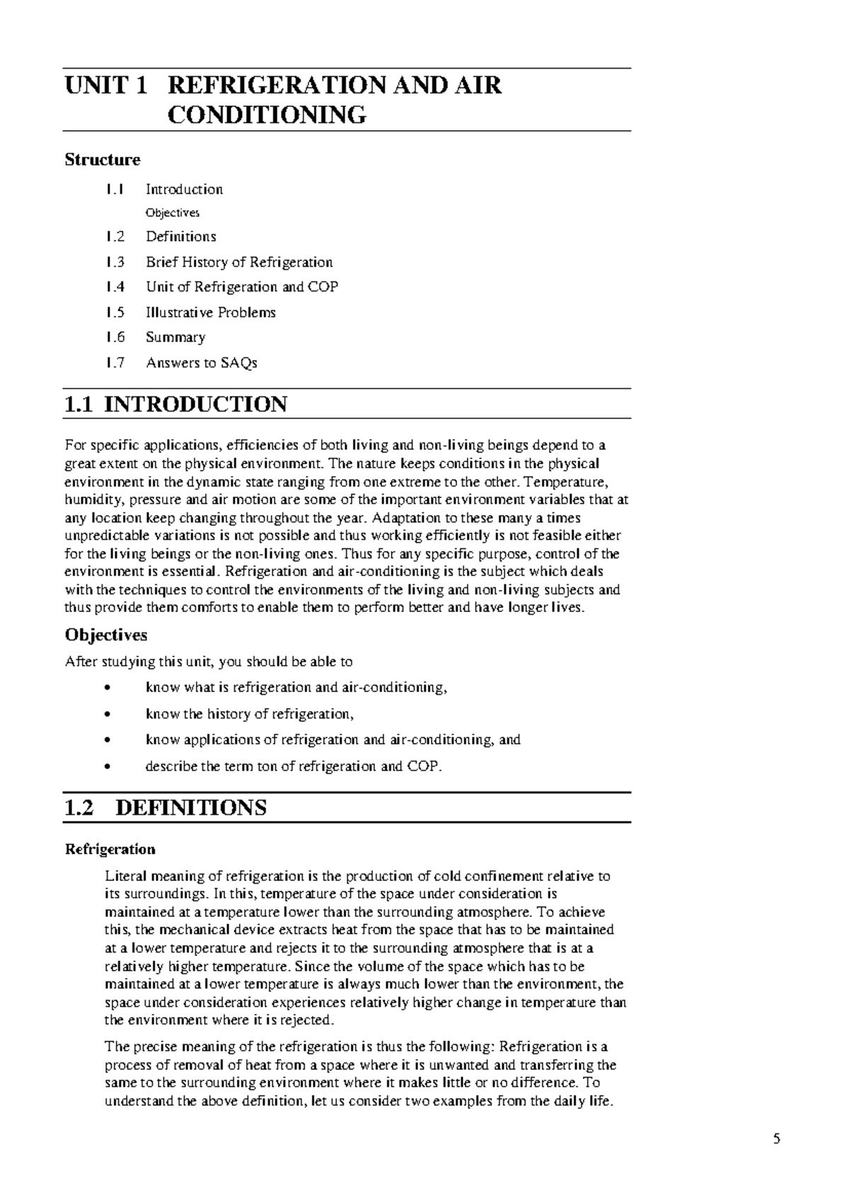 Introduction to refrigeration - UNIT 1 REFRIGERATION AND AIR ...