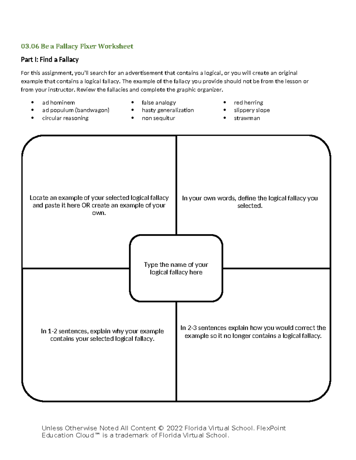 Logical Fallacy Worksheets