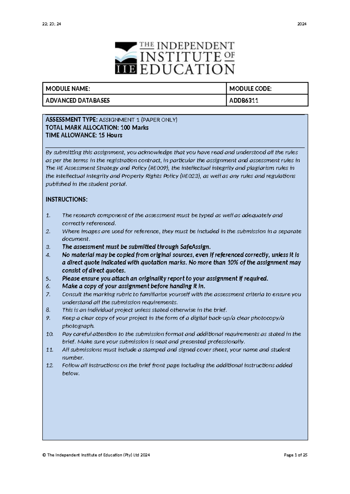 ADDB6311 Practical Assignment 1: Entity Relationship Diagram & SQL Queries - Studocu