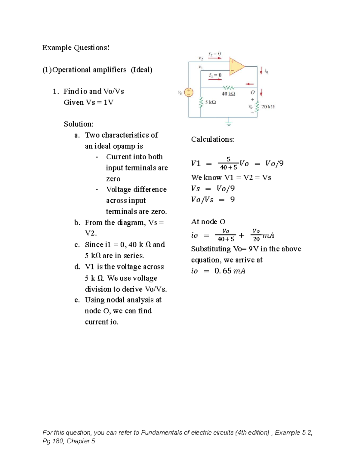 Operational Amplifiers (Ideal) Example Questions for Circuit Analysis - Studocu