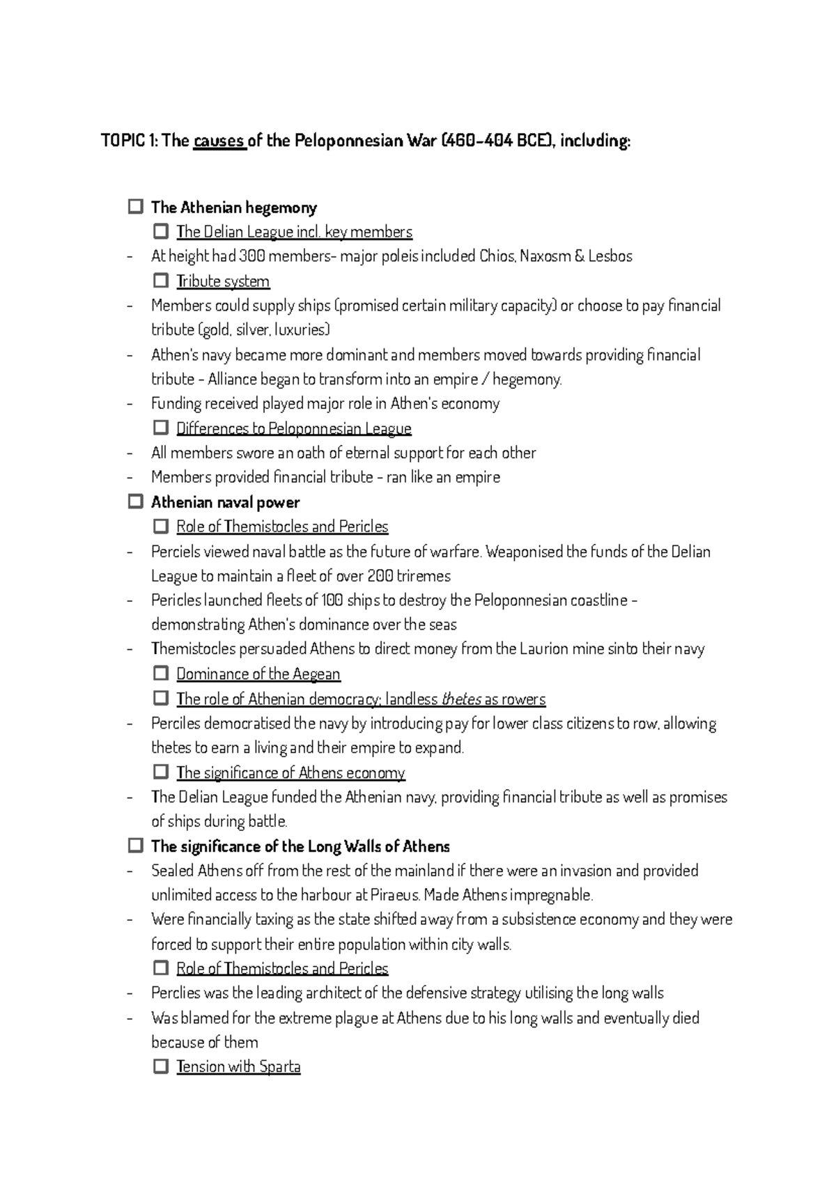 Ancient History: Causes of the Peloponnesian War (Final Exam Notes ...