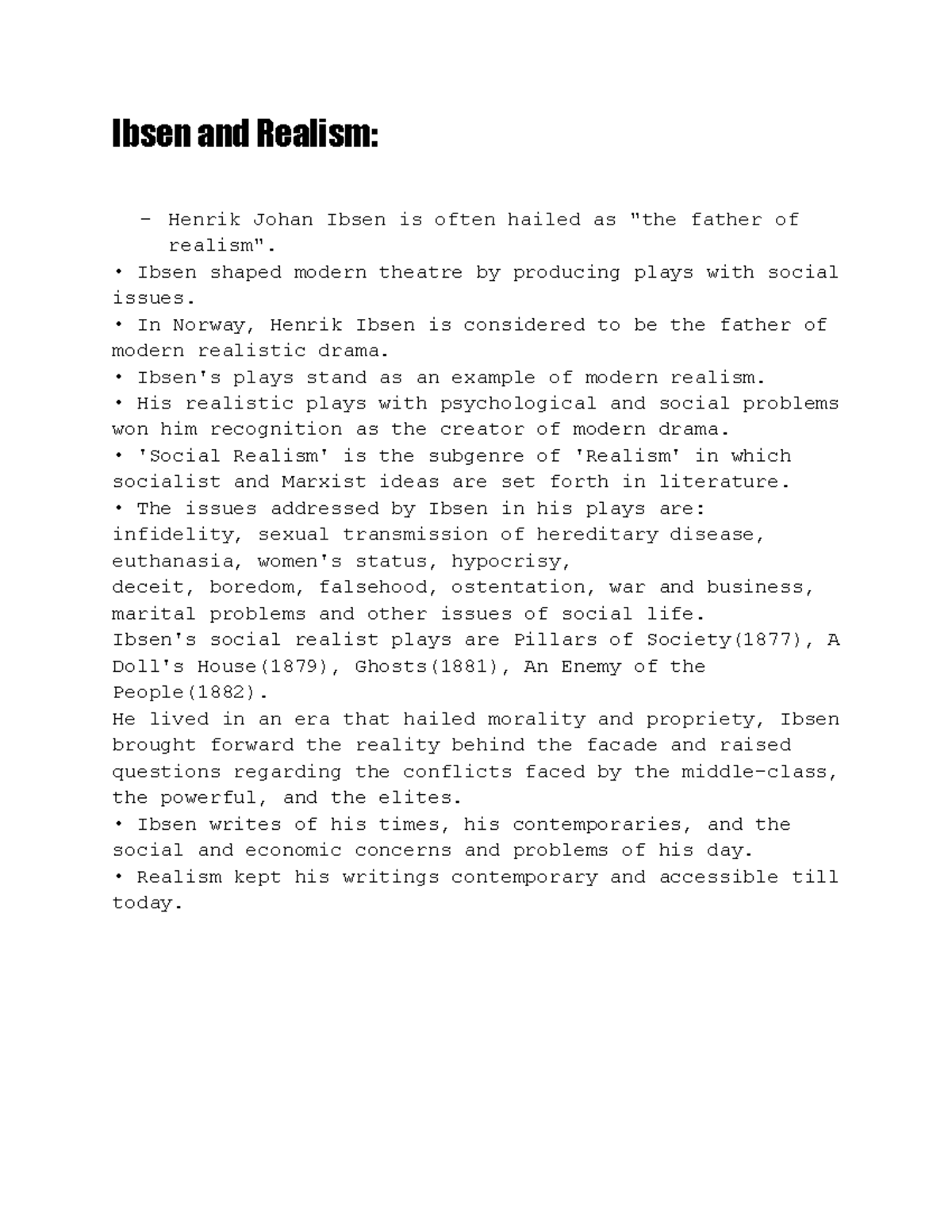 Ibsen and Realism - file for literature - Ibsen and Realism: Henrik ...