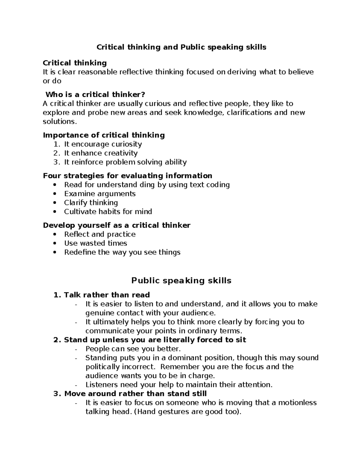 Eng 122: Critical Thinking & Public Speaking Skills Guide - Studocu