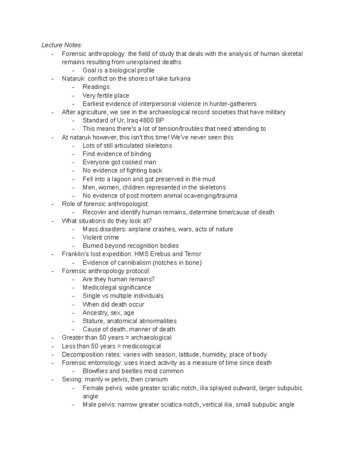 Lecture Notes: Forensic Anthropology Overview - Studocu