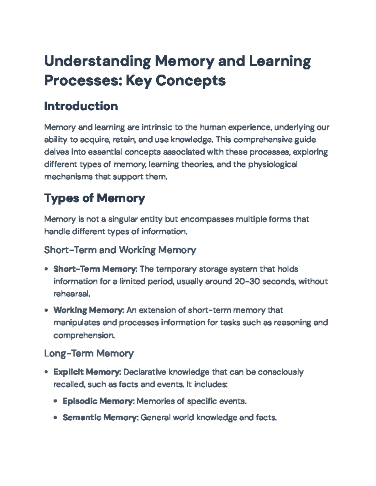 Memory and Learning Processes: Key Concepts and Mechanisms Explained ...