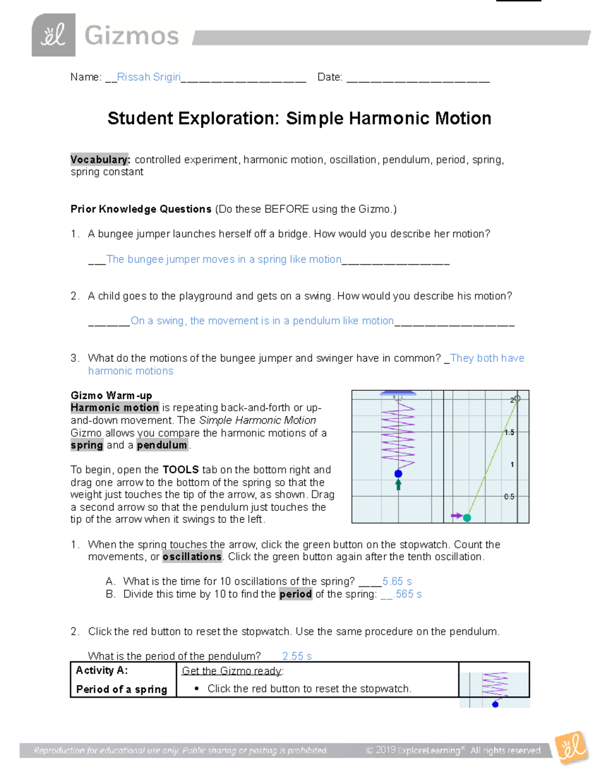Exploring Simple Harmonic Motion: SE Activity Guide - Studocu