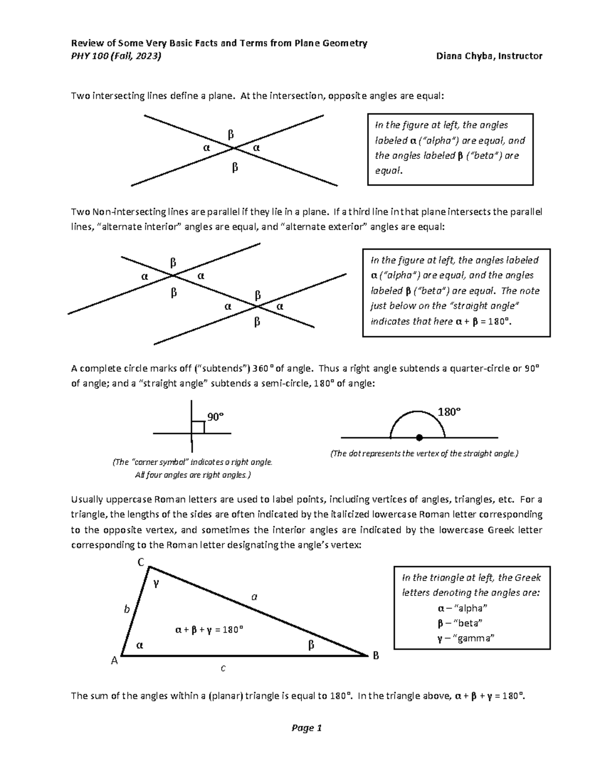 PHY 100 23F Plane Geometry Basic Facts and Review Guide - Studocu