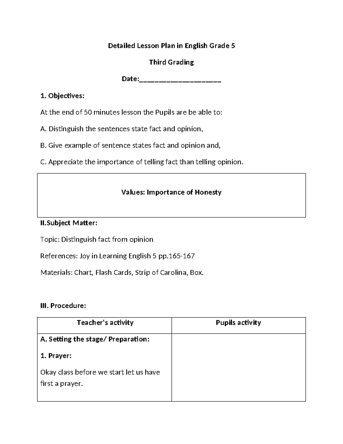 Final Lesson Plan on Distinguishing Fact vs. Opinion (Eng 5) - Studocu