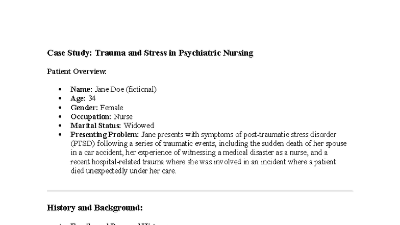 Case Study: Trauma & Stress in Psychiatric Nursing (PTSD Focus) - Studocu