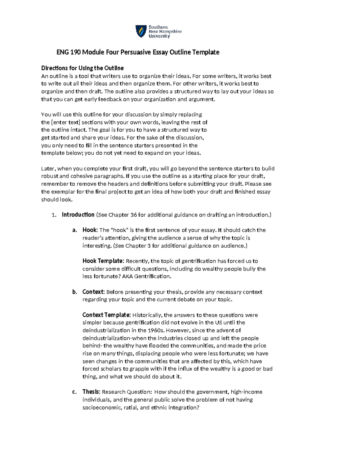 ENG 190 Module Four Persuasive Essay Outline Template - Draft 1 - Studocu