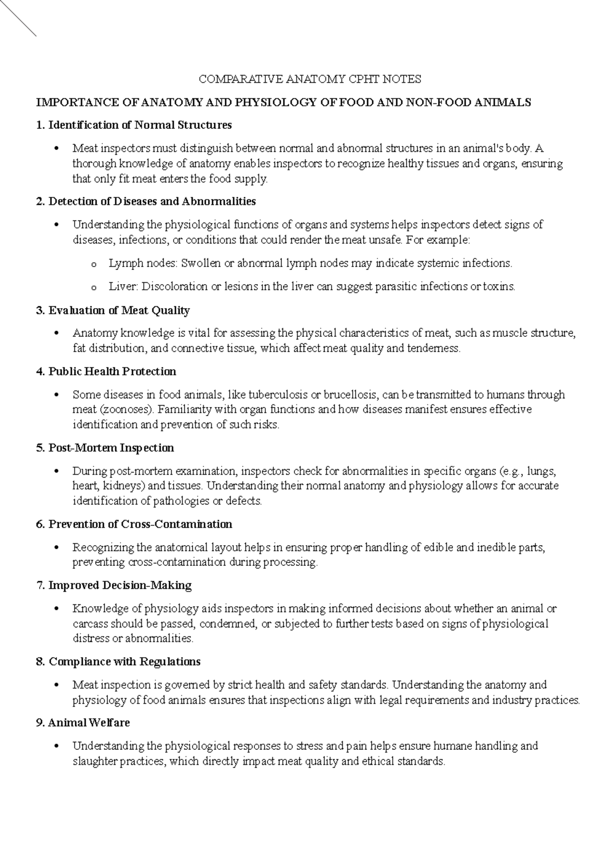 Comparative Anatomy & Physiology of Food Animals - CPHT Notes - Studocu