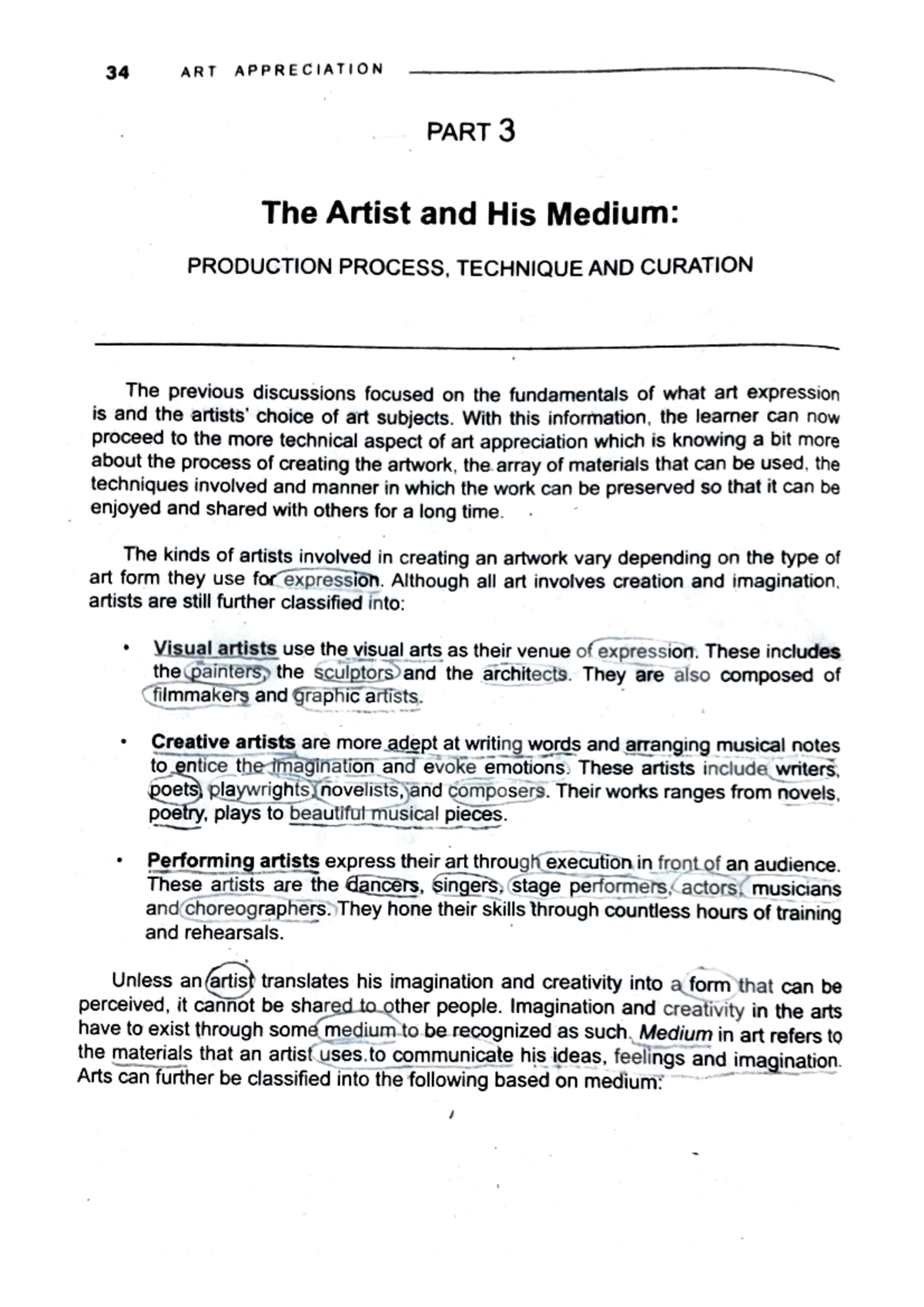 PART 3 THE Artist AND HIS Medium - 34 ART APPRECIATION PART 3 The ...