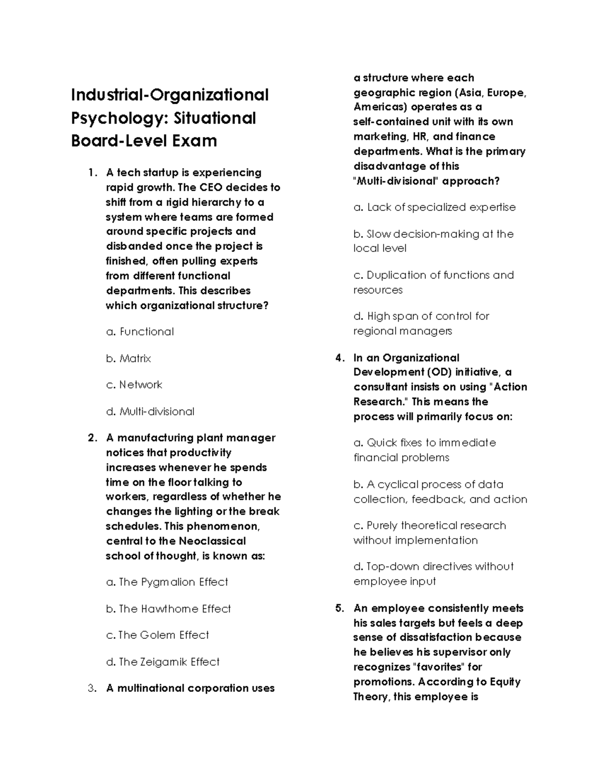 Psychology: Situational Exam 1 - Sample Test & Answers - Studocu