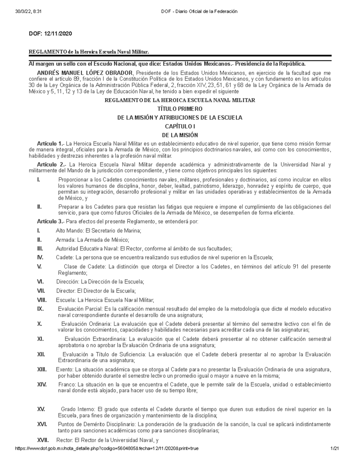 Reglamento de la Heroica Escuela Naval Militar (HENM) 2020 - Studocu