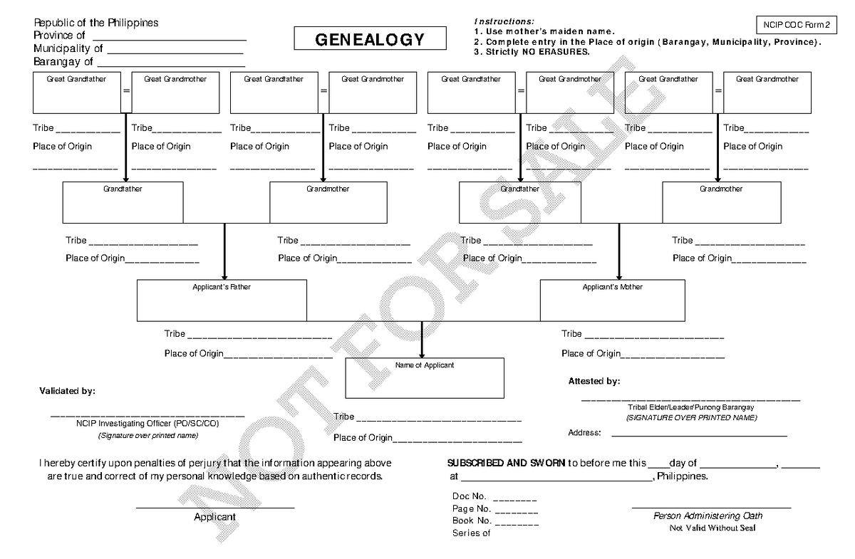 NCIP COC Form 2 - Genealogy Document Template - Studocu