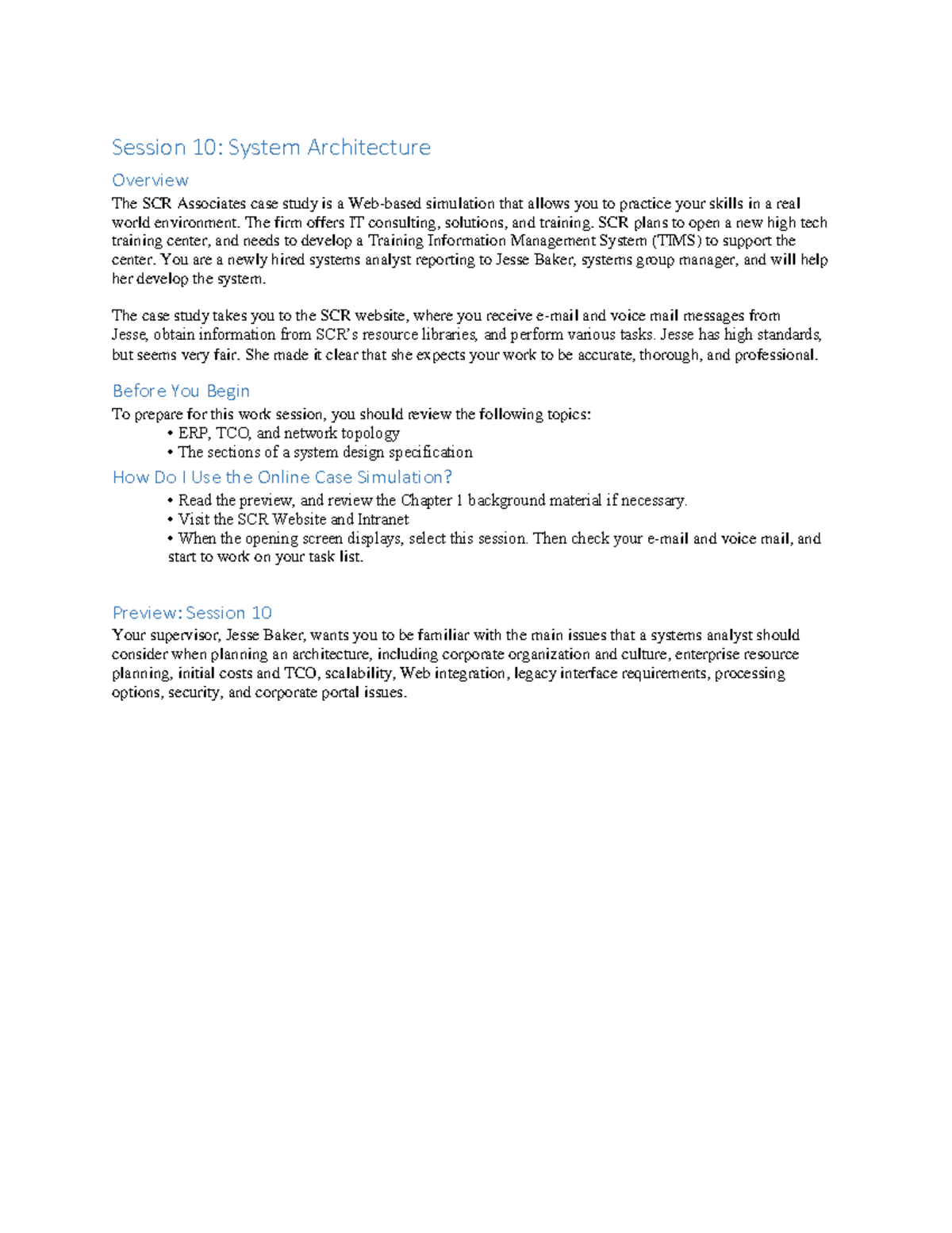 SCR Case Study: Session 10 - System Architecture Overview - Studocu