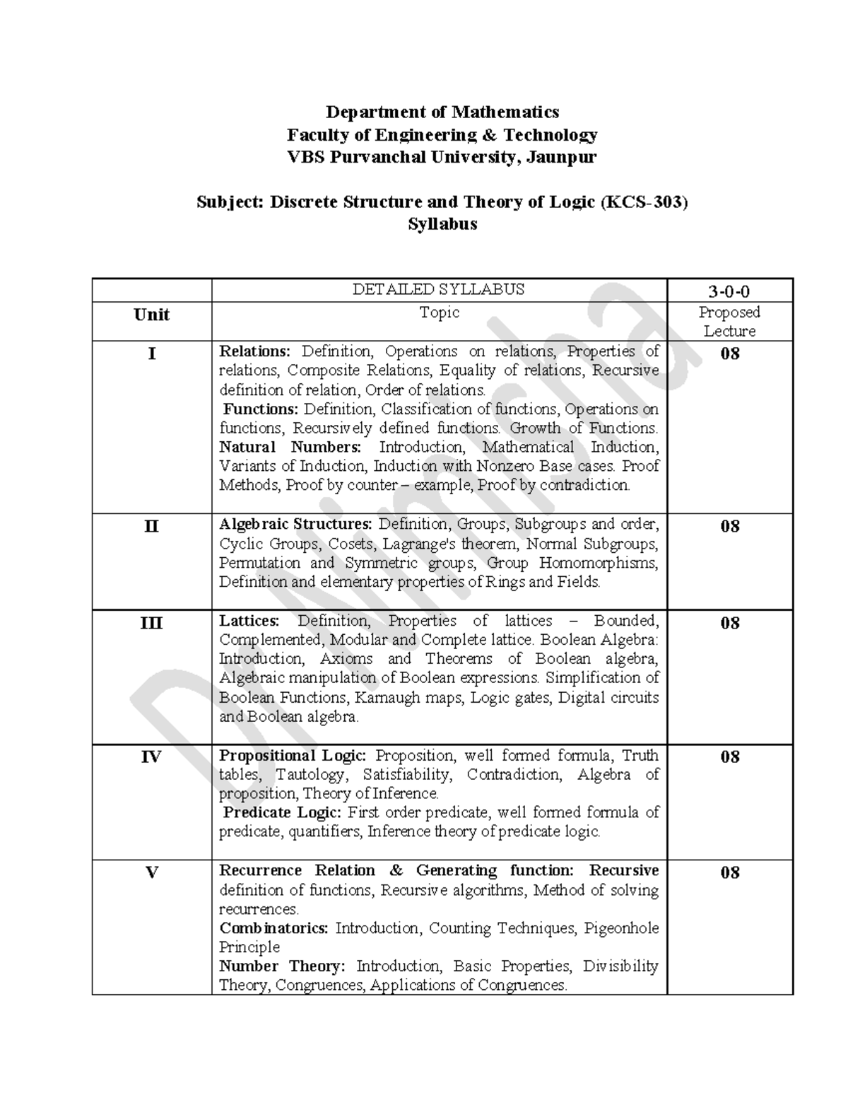 Discrete Structures and Theory of Logic Syllabus (DSTL) - Question Bank ...