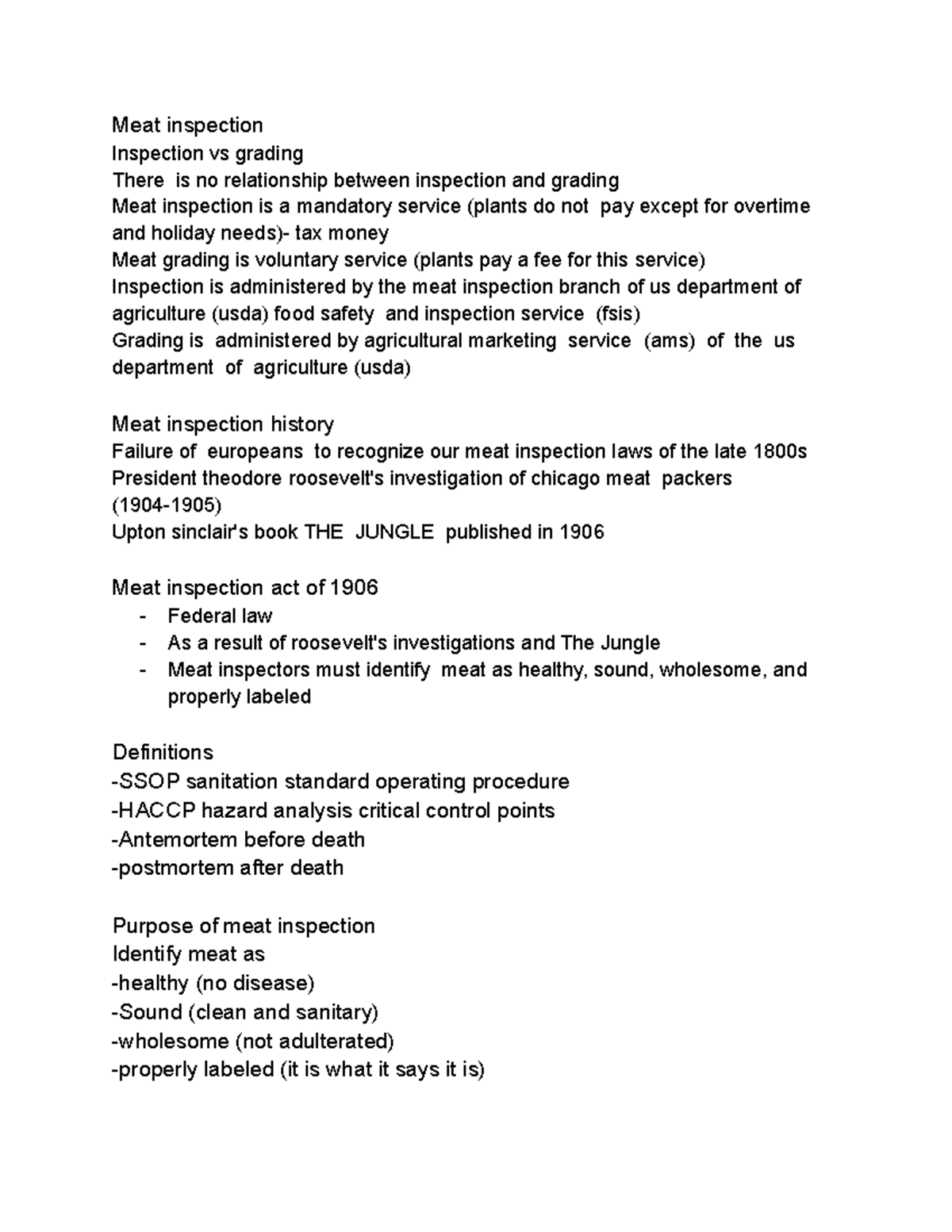 Meat science -4 - Meat inspection Inspection vs grading There is no ...