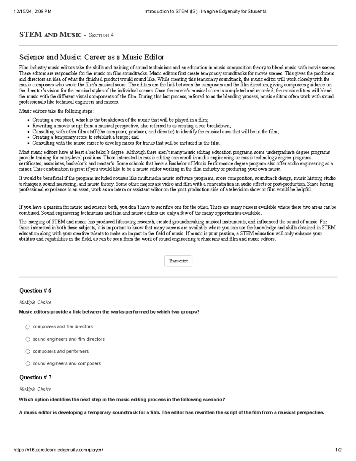 Introduction to STEM (IS) - Music Editing Career Insights and Process ...