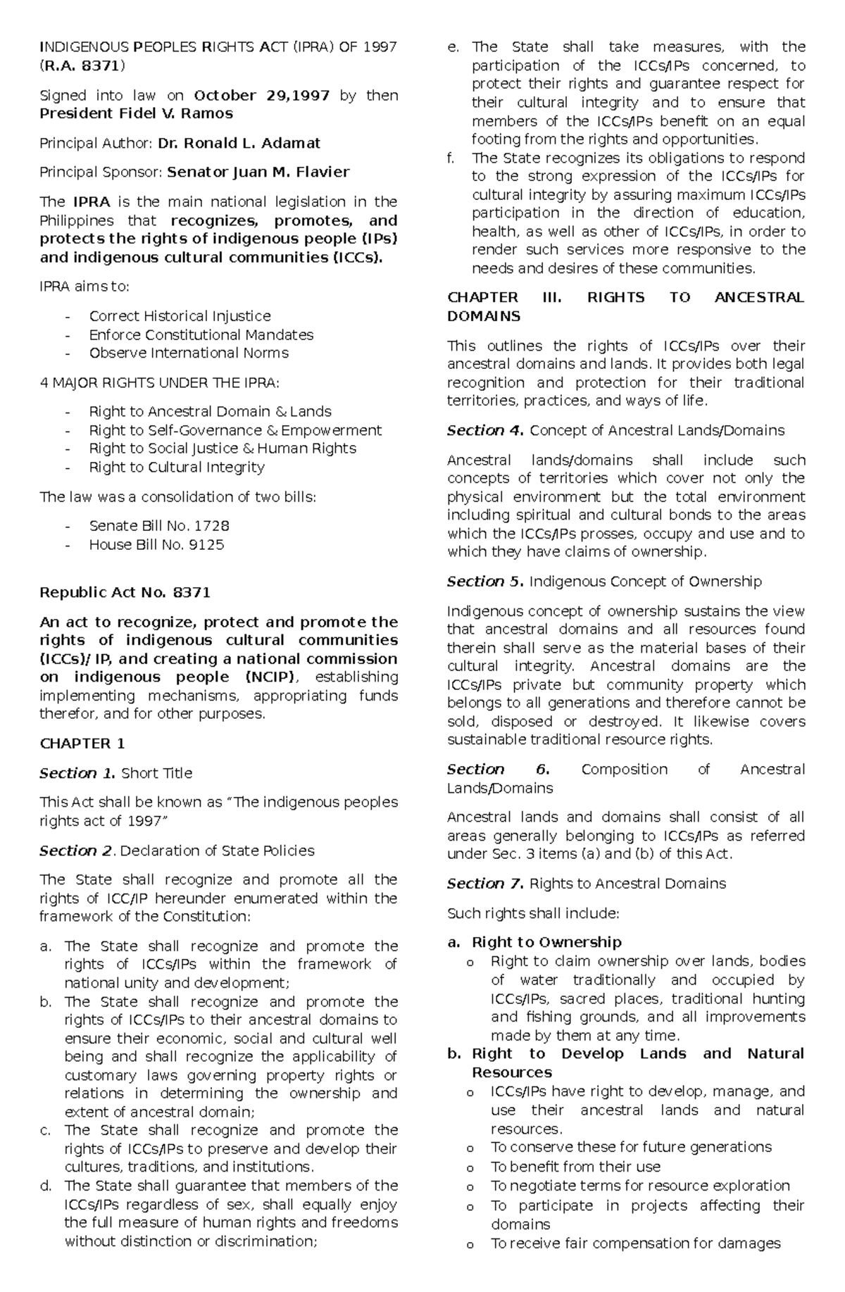 IPRA Law: Understanding the Indigenous Peoples Rights Act of 1997 - Studocu