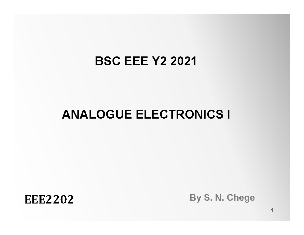 Analogue Electronics I EEE BSC Y2 2021 Study Guide - Studocu