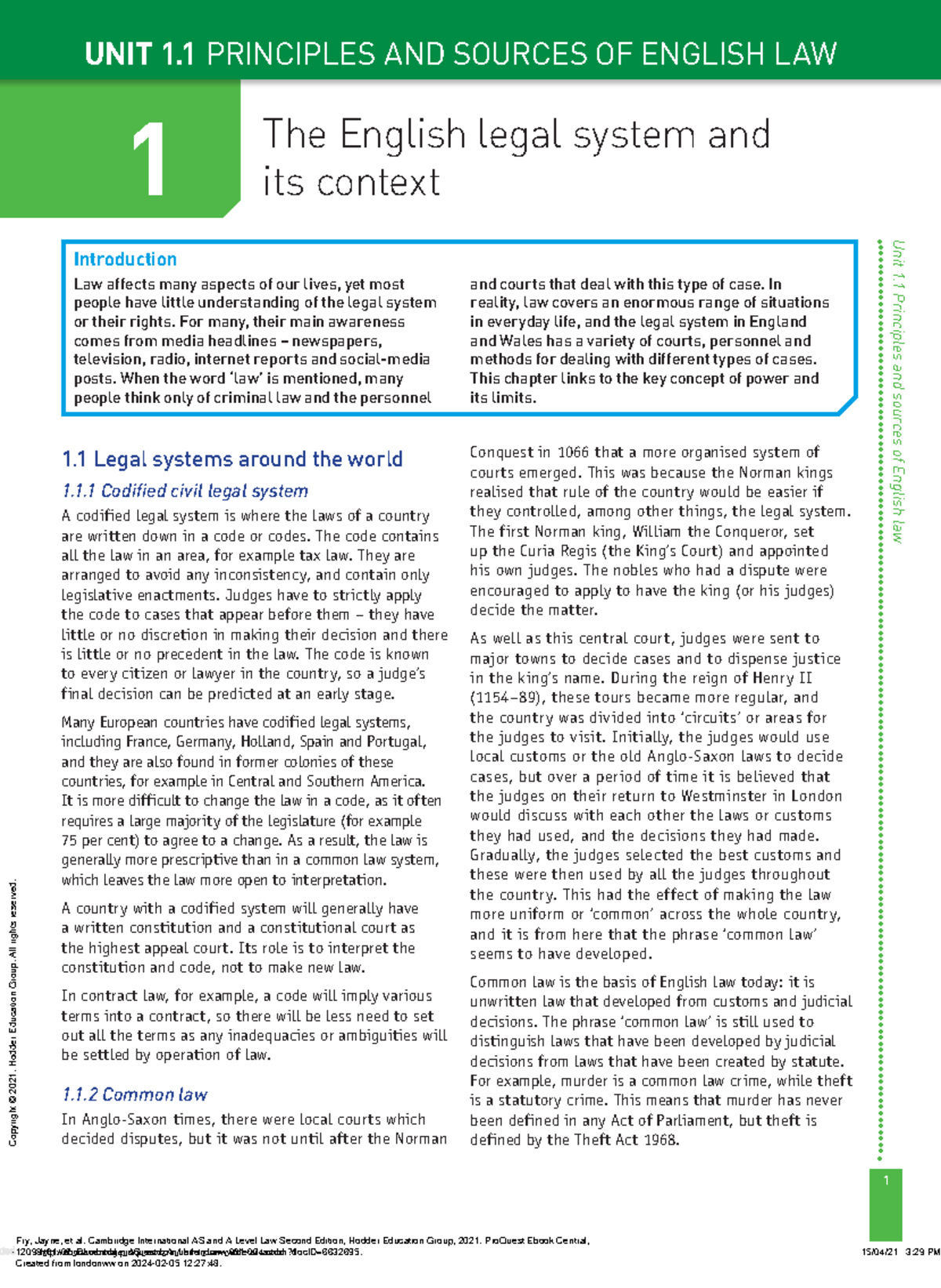 A Level Law: Principles & Sources of English Law Unit 1.1 Notes - Studocu