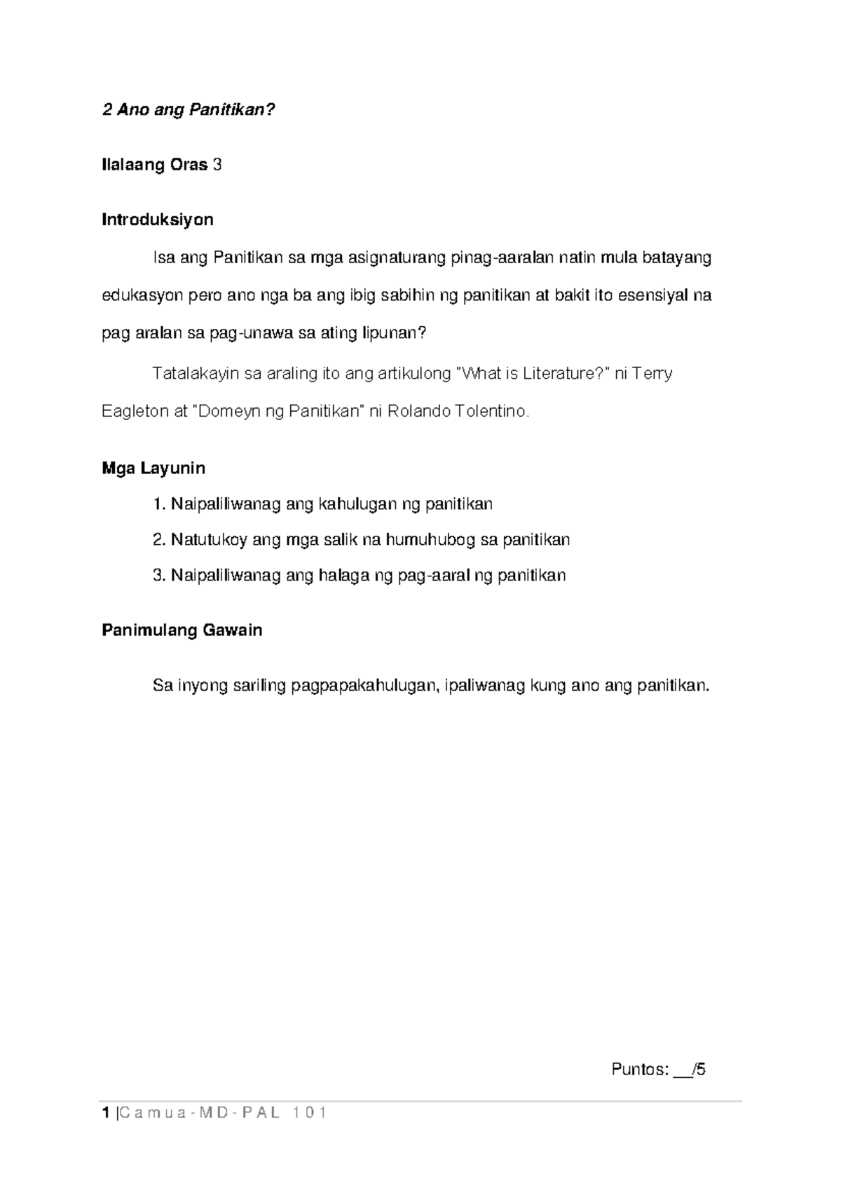 2 Ano ang Panitikan? Pagsusuri sa mga Teorya ni Eagleton at Tolentino ...