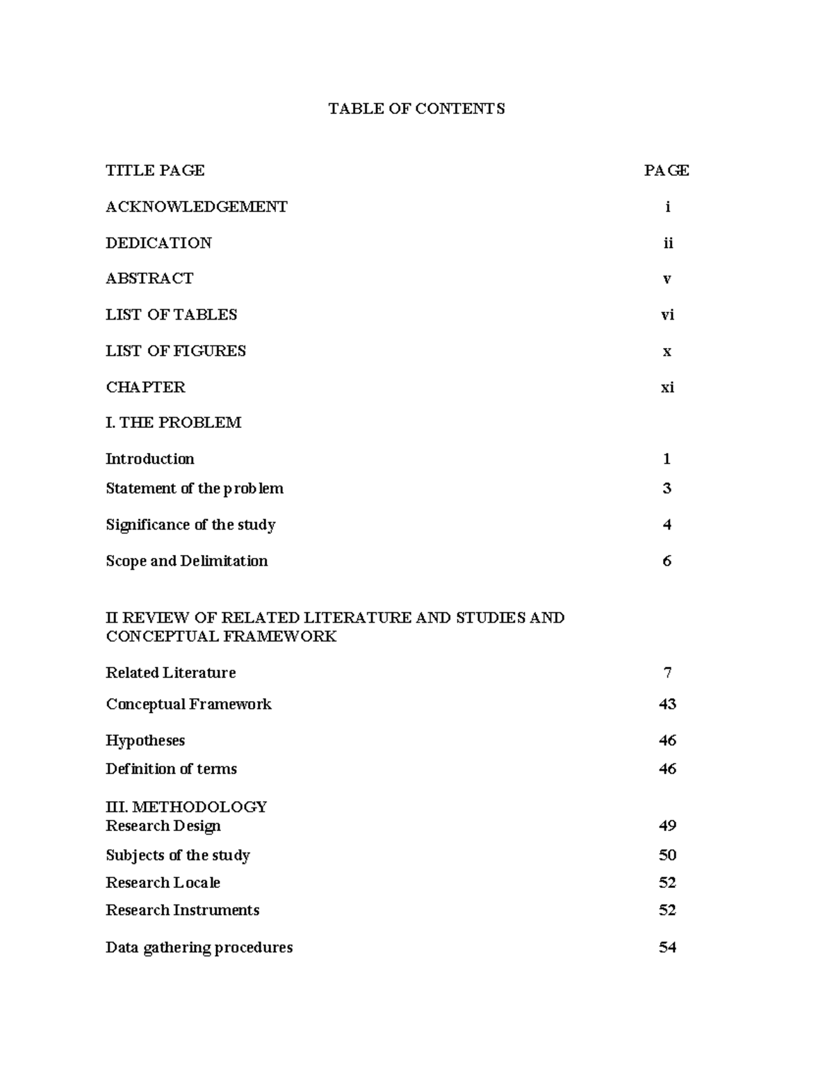 Table of Contents for Research Study on Reading Comprehension - Studocu