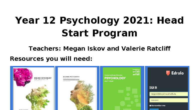 Year 12 Psychology 2021: Head Start Program Overview and Resources ...
