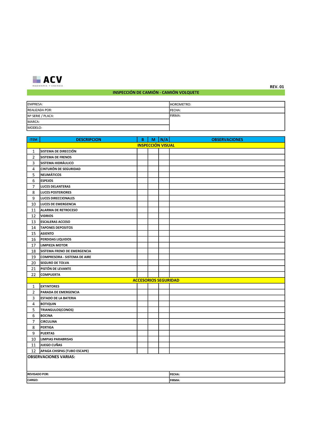 Check-list Mecanico Rev. 01 para Inspección de Volquete - Studocu