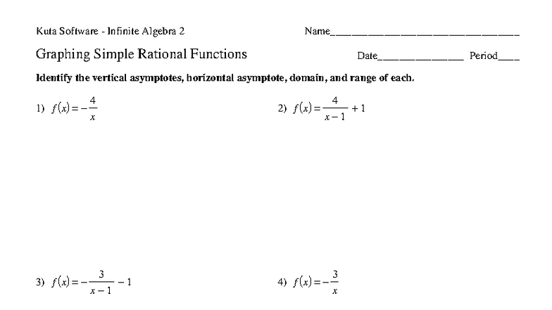 Kuta Software MATH 2: Graphing Simple Rational Functions Analysis - Studeersnel
