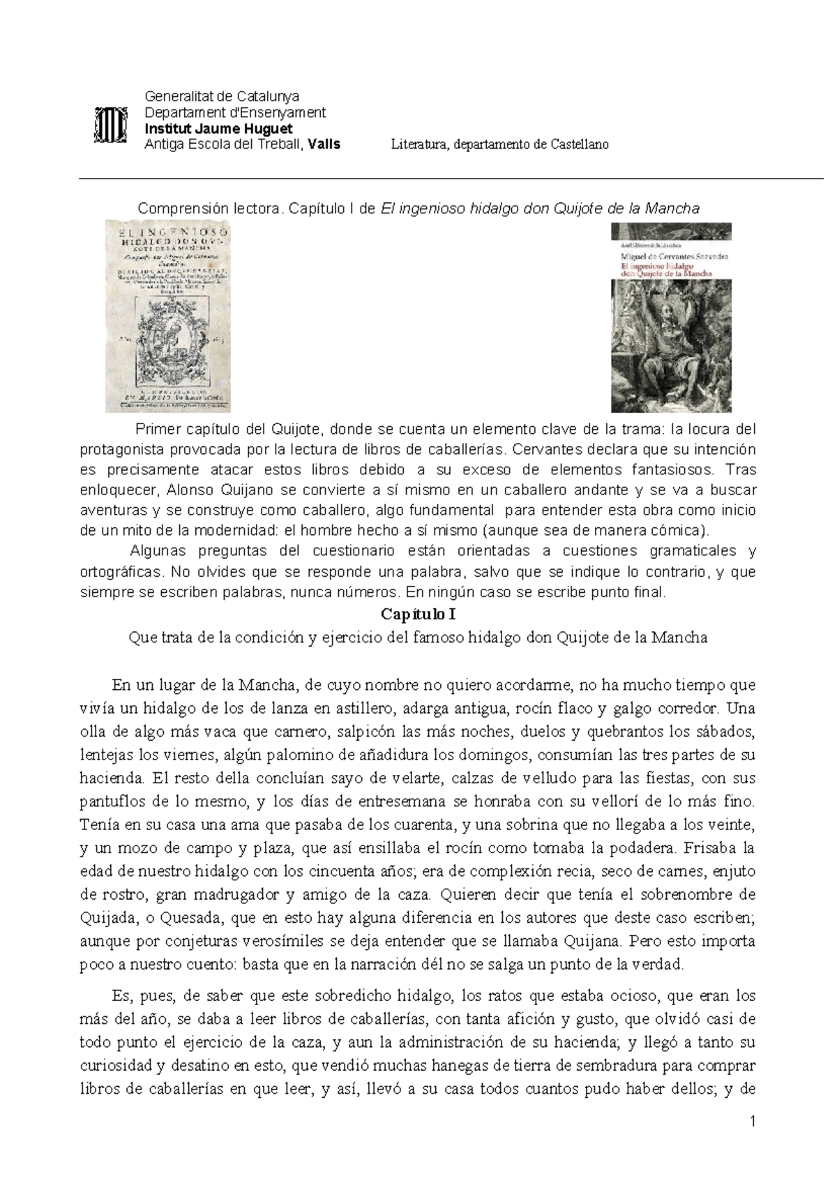 Comprensión Lectora: Capítulo I de Don Quijote (BAT20) - Studocu