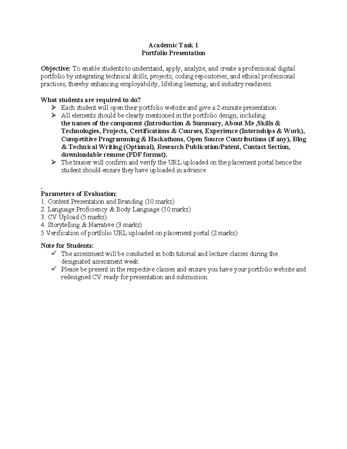 PES319 CA-1 Portfolio Presentation Guidelines and Evaluation Criteria ...