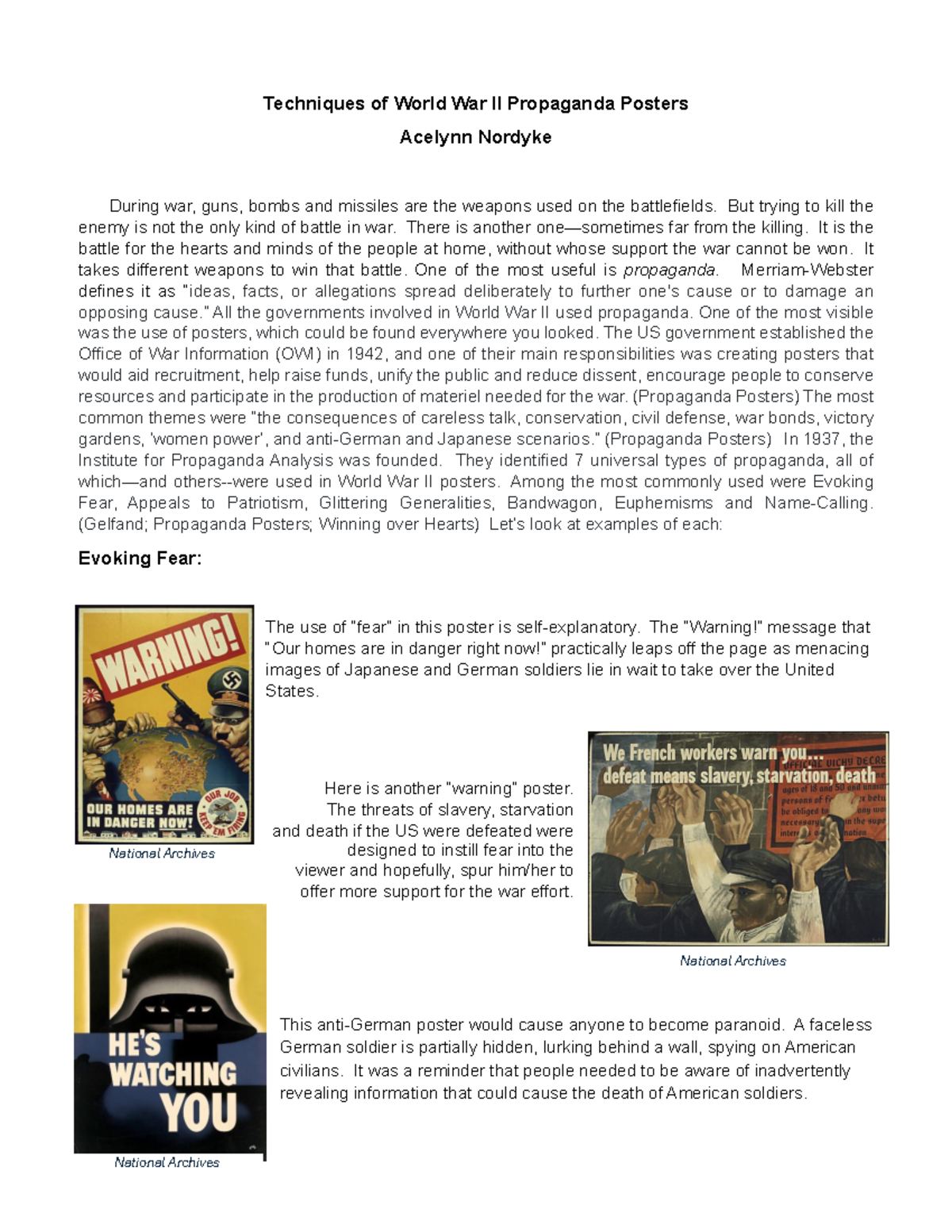 Essay on WWII Propaganda Posters - Techniques and Impact - Studocu