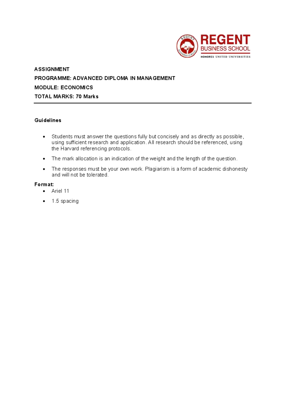 ADM Economics - Assignment Guidelines and Marking Criteria - Studocu