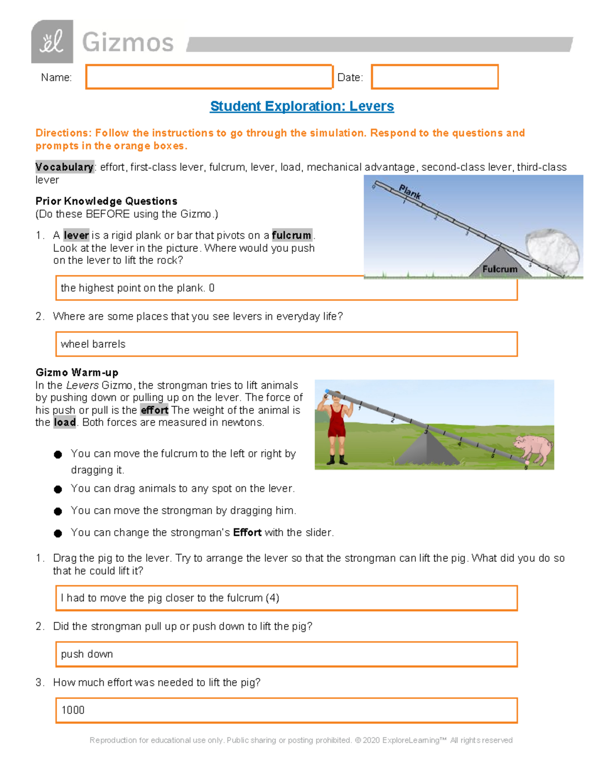Levers Gizmo Exploration - Jaxen Ross [Student] - Science Lab Activity ...