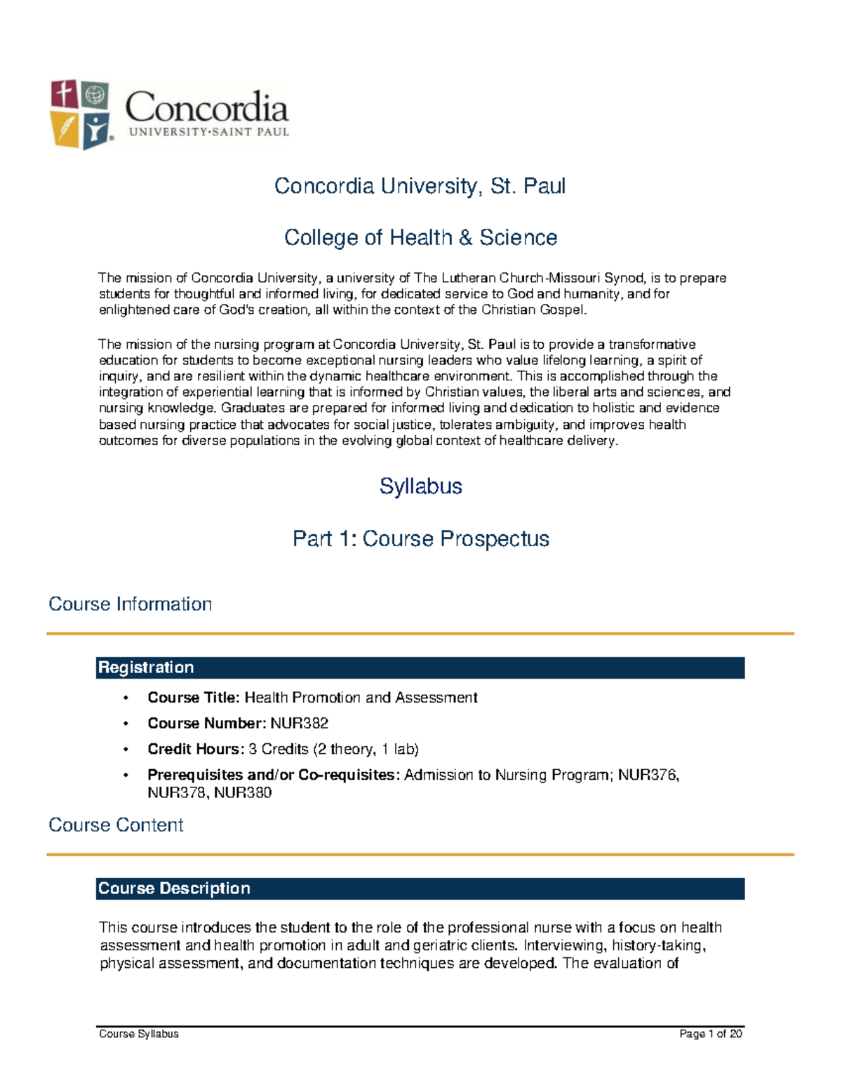 NUR 382 Syllabus SU22 - Health Promotion and Assessment Overview - Studocu