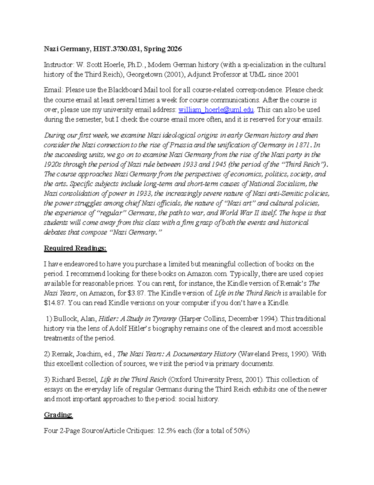 Nazi Germany Syllabus, HIST.3730.031, Spring 2026 - Studocu