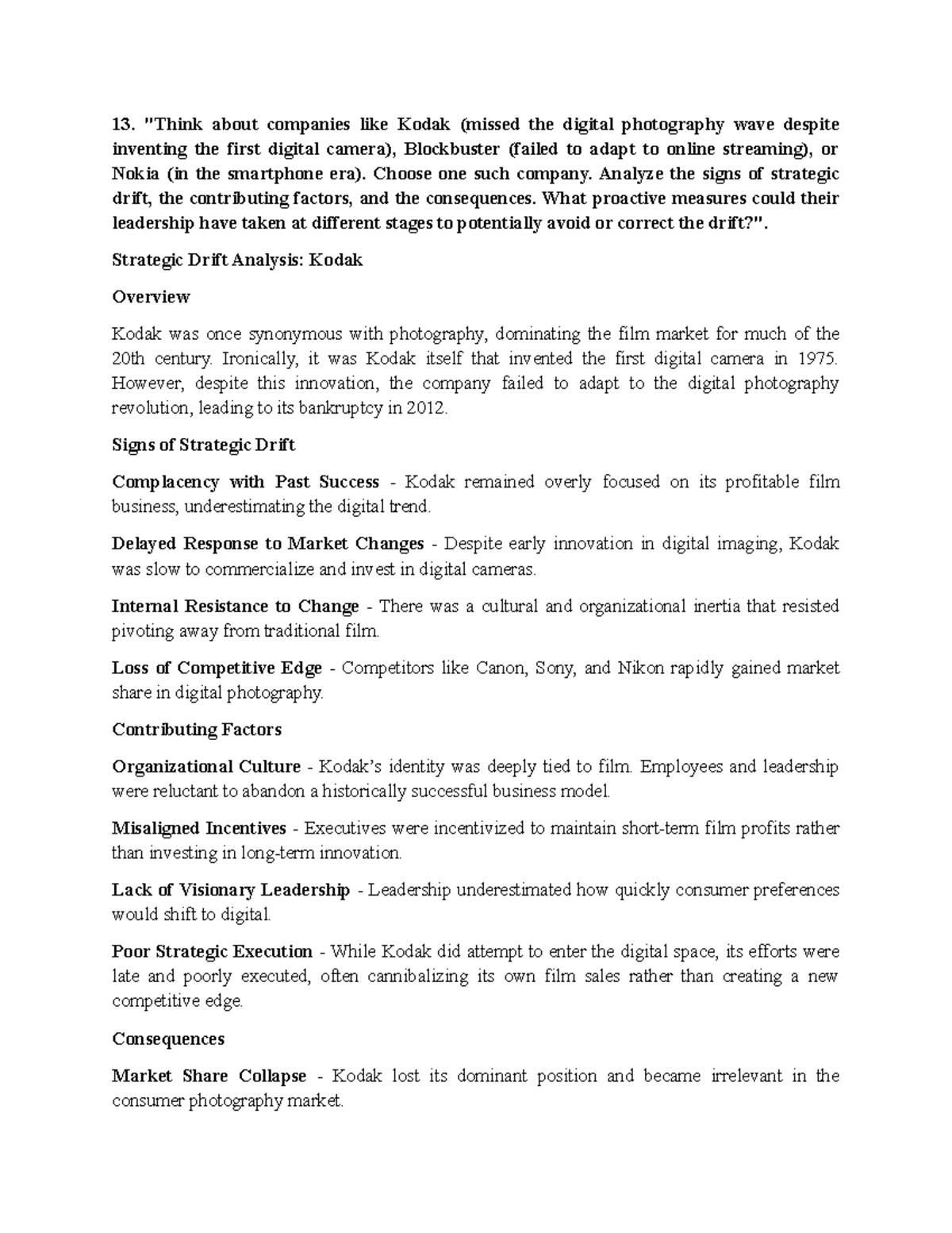 Strategic Drift Analysis: A Case Study of Kodak in MOHS 508 - Studocu