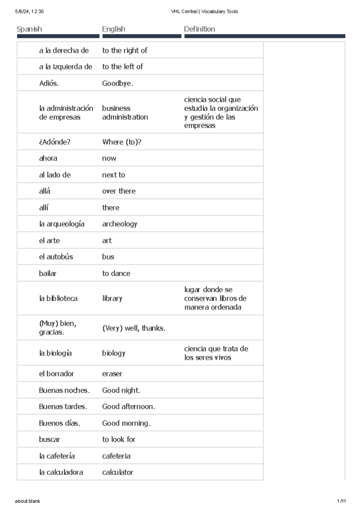 12:30 Spanish VHL Central Vocabulary Reference Guide - Studocu