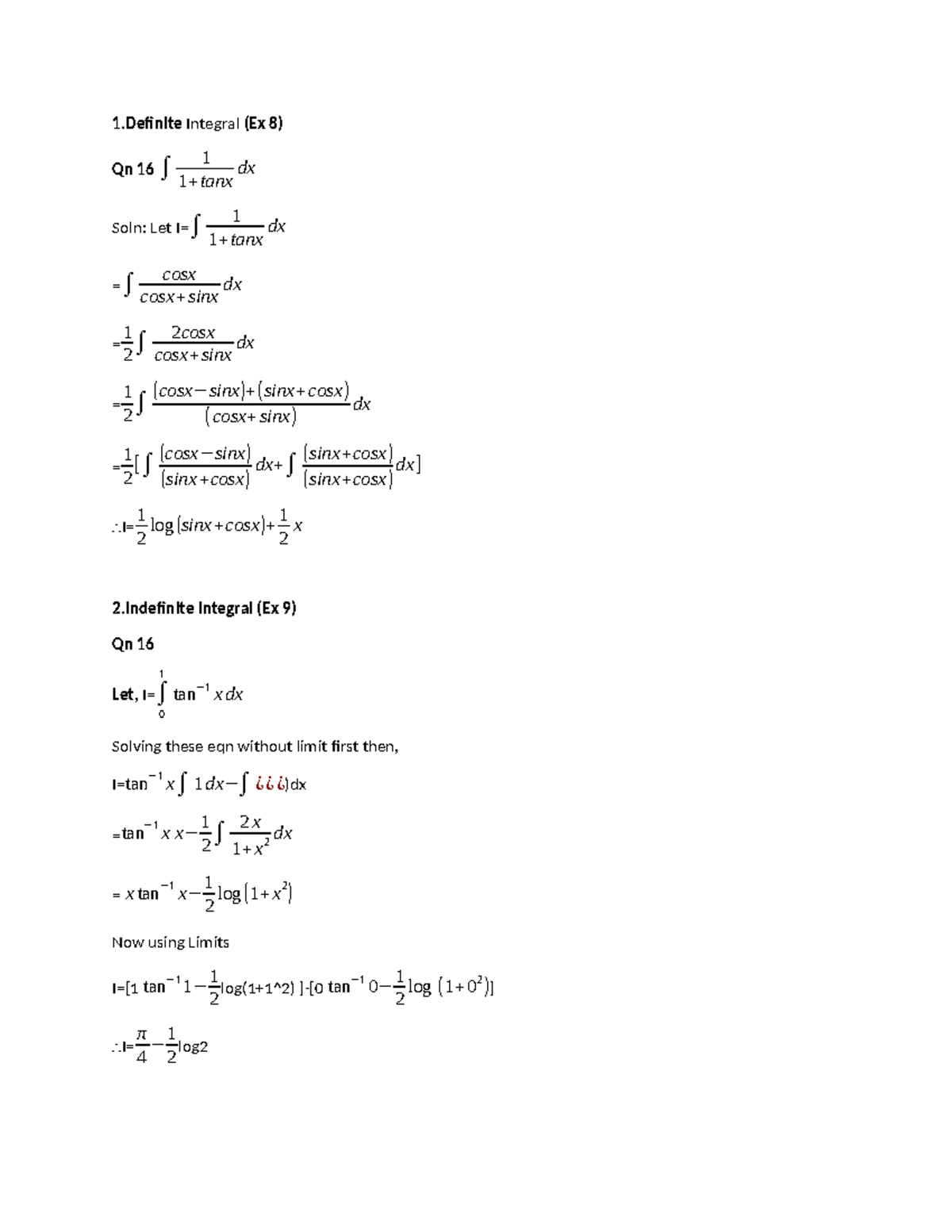 Math Assignment: Definite & Indefinite Integrals (Ex 8 & 9) - Studocu
