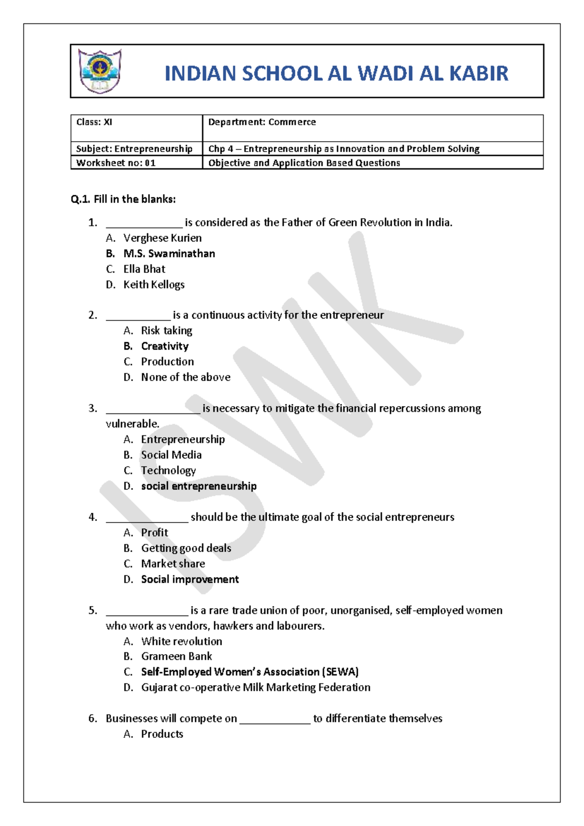 723897 - Entrepreneurship Worksheet: Innovation & Problem Solving - Studocu