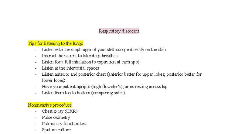 Respiratory Disorders Overview: Chapter 9 Study Notes - Studocu