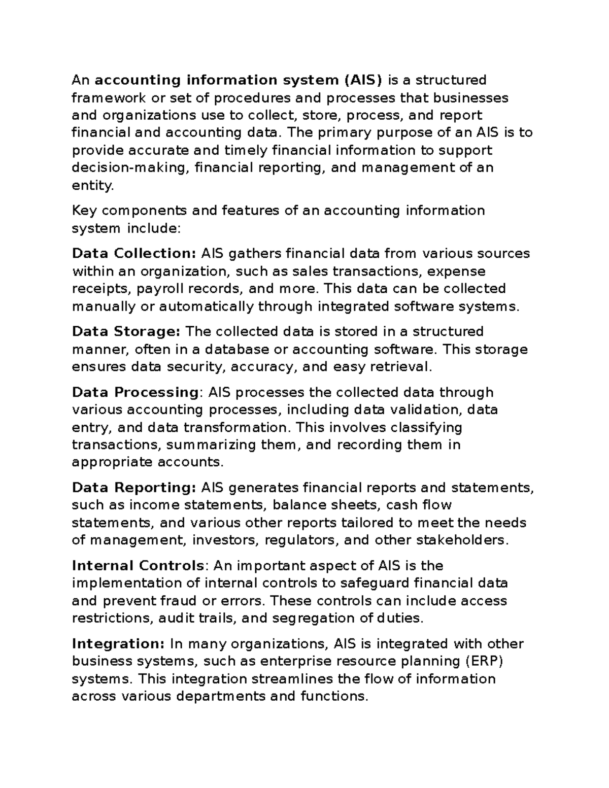Accounting Information System Overview and Importance - Studocu