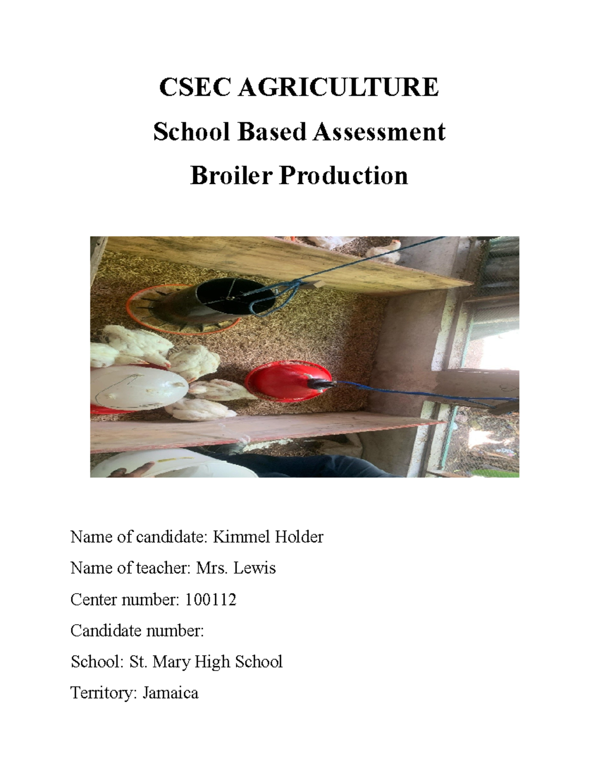 CSEC Agriculture SBA: Broiler Production Experiment Findings - Studocu
