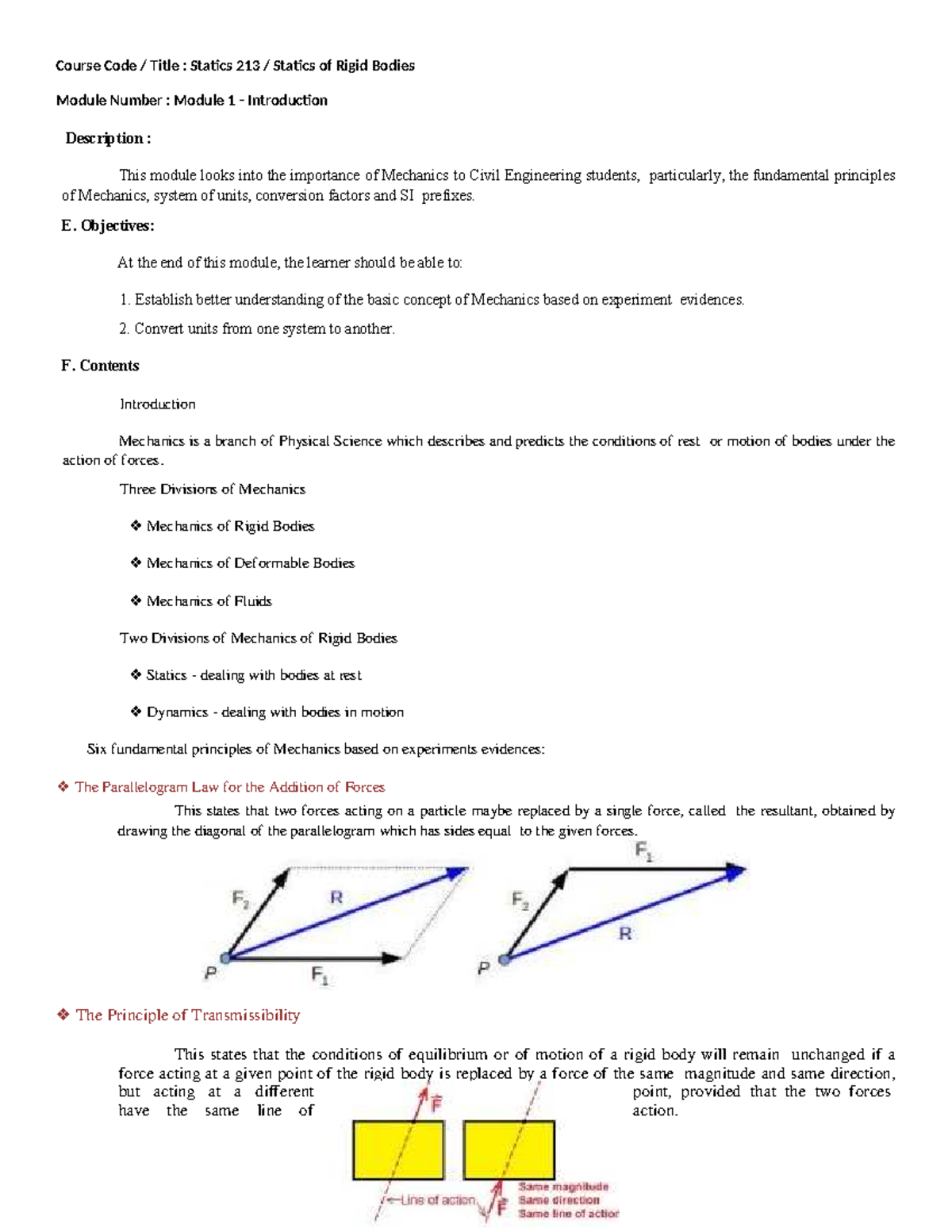 Statics - Statis Module 1, 2, & 3 - Course Code / Title : Statics 213 ...